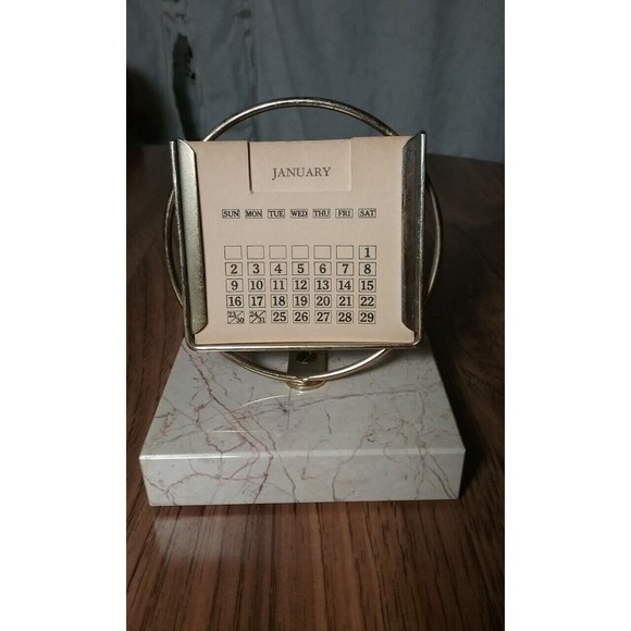 Office | Old Vintage Art Deco Perpetual Desk Calendar Marble Base ...